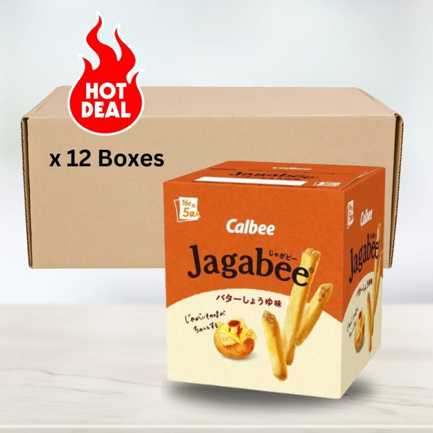 [CARTON DEAL] Calbee Jagabee Potato Sticks Snack Butter Soy Sauce : 12 Boxes x 80g (5pkts x 16g ...